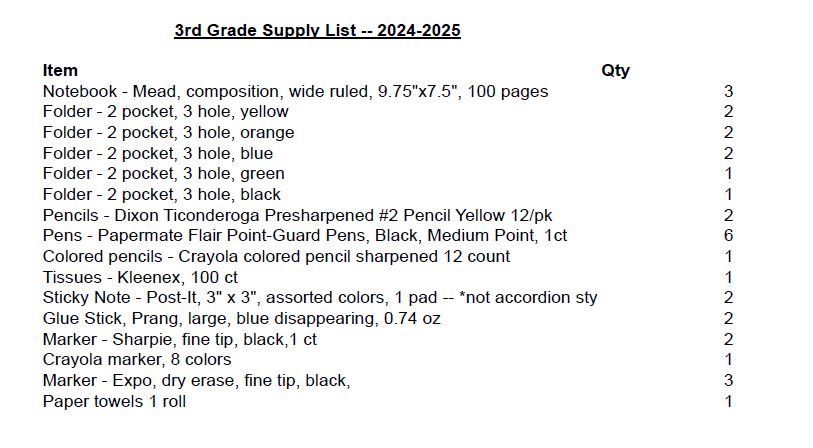 School Supplies for PS321 – PS 321 William Penn Elementary School ...